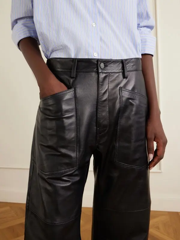NILI LOTAN Shon Leather Barrel-leg Pants - Blue