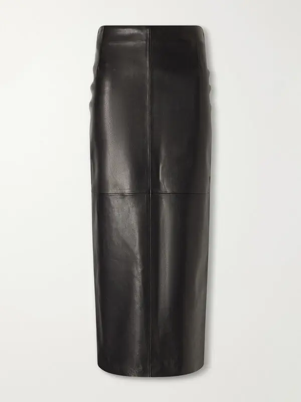 Nour Hammour Selly Paneled Leather Maxi Skirt