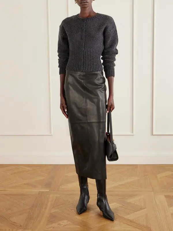 Nour Hammour Selly Paneled Leather Maxi Skirt