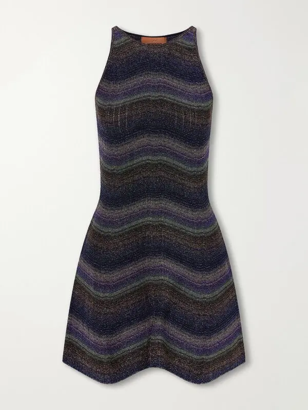 Missoni Metallic Striped Crochet-knit Mini Dress