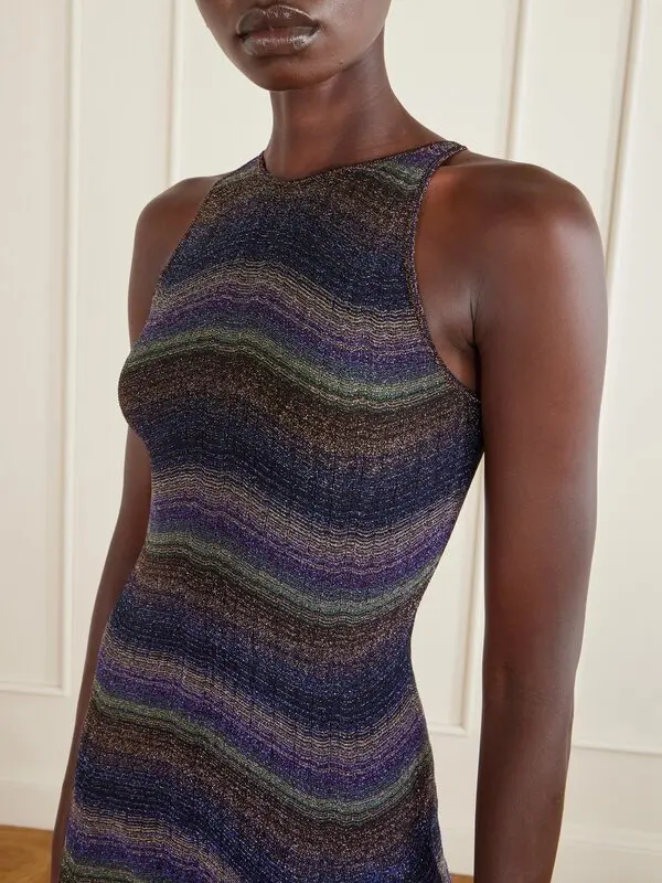 Missoni Metallic Striped Crochet-knit Mini Dress