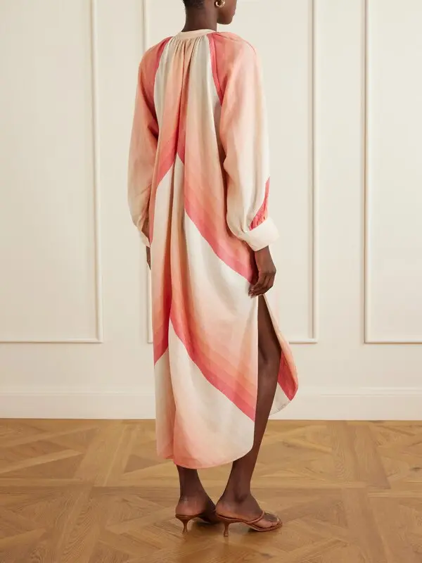 MARRAKSHI LIFE Smock Striped Cotton Midi Dress - Red