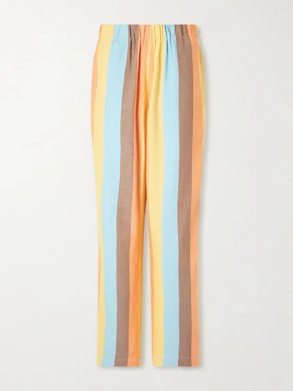 MARRAKSHI LIFE Palazzo Striped Cotton-blend Straight-leg Pants - Orange