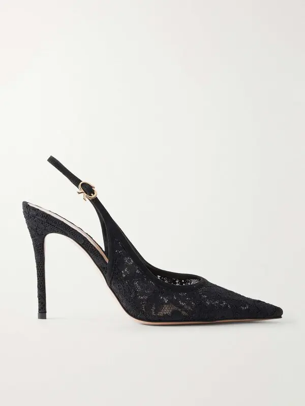 GIANVITO ROSSI Sofia 95 Leather-trimmed Lace Slingback Pumps