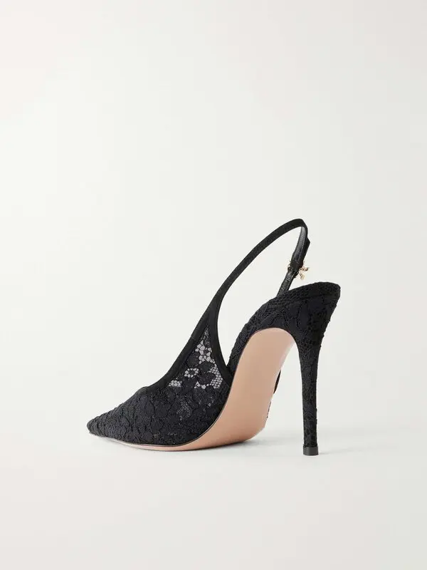 GIANVITO ROSSI Sofia 95 Leather-trimmed Lace Slingback Pumps