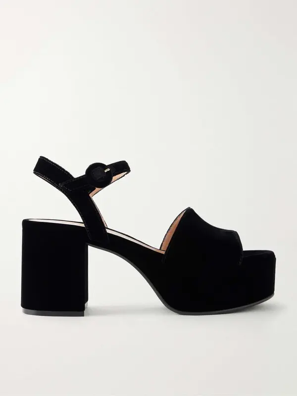 GIANVITO ROSSI Carol Velvet Platform Open-toed Sandal