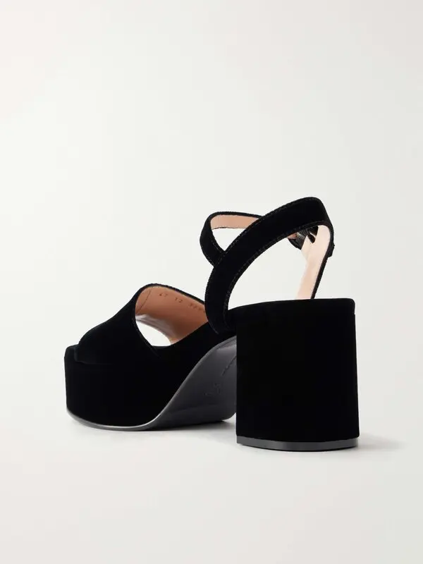 GIANVITO ROSSI Carol Velvet Platform Open-toed Sandal