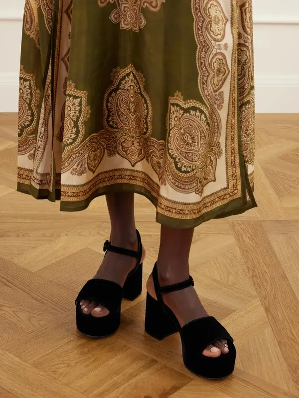 GIANVITO ROSSI Velvet Platform Open-toed Sandals With Buckled Ankle Straps