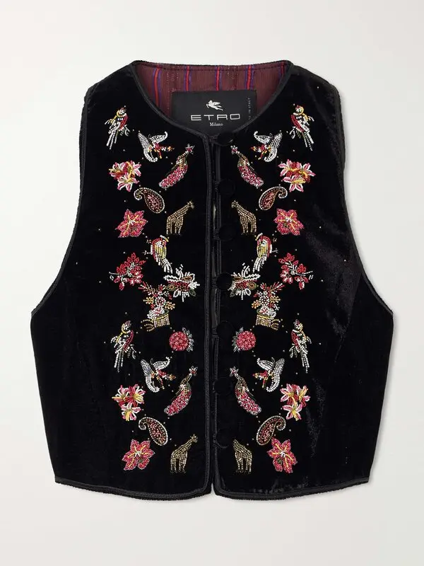 Etro Bead-embellished Cropped Velvet Vest