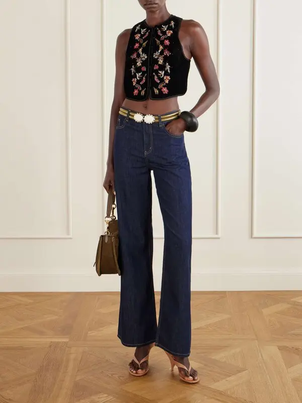Etro Bead-embellished Cropped Velvet Vest