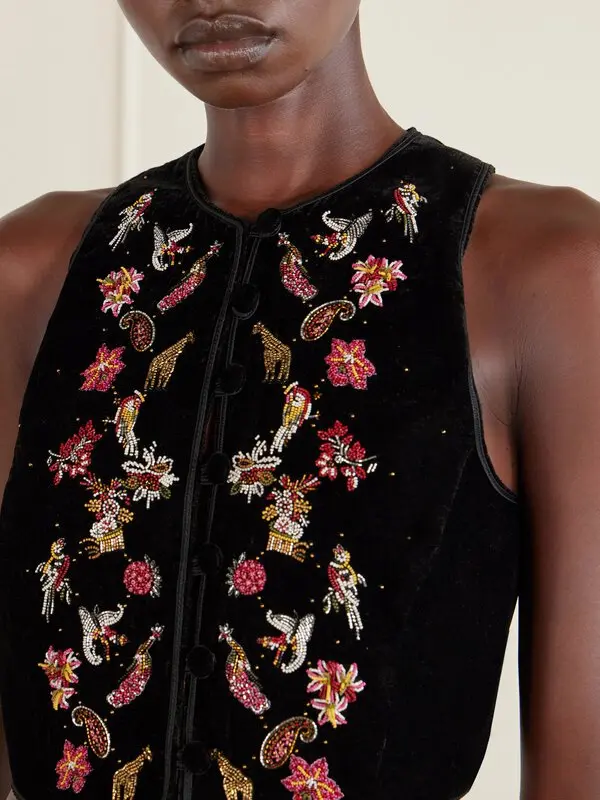 Etro Embellished Cropped Velvet Vest