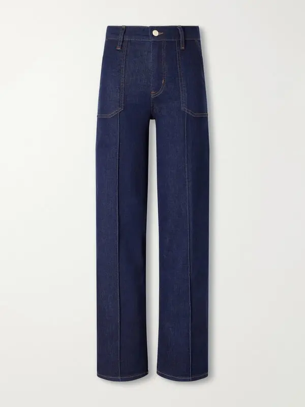 FRAME Le Slim Palazzo Pintuck Pocket High-rise Wide-leg Jeans - Blue