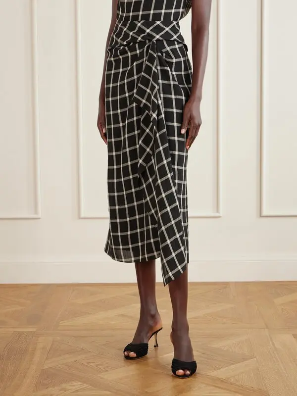Erdem Checked Crinkled-satin Midi Skirt