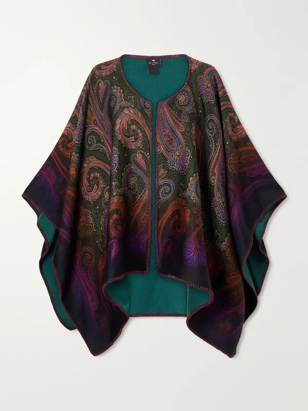 Etro Reversible Paisley-jacquard Wool-blend Cape - Green