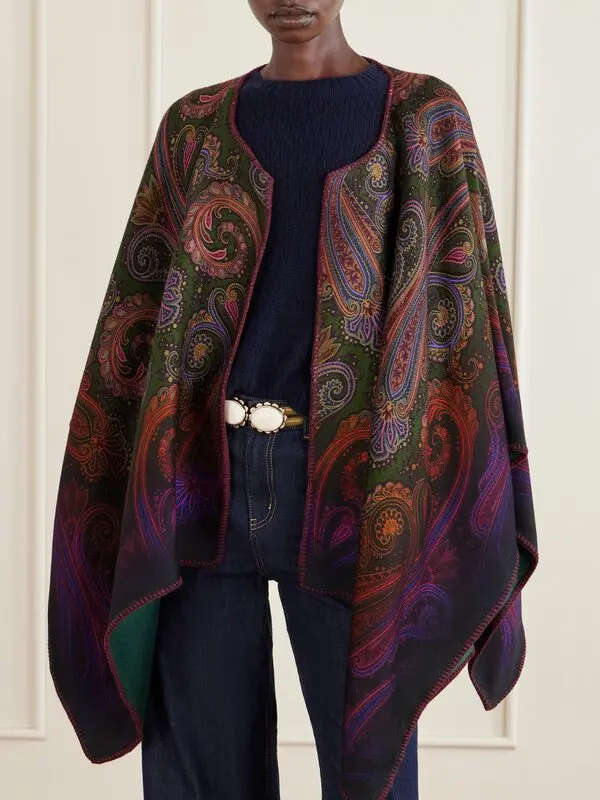 Etro Reversible Paisley-jacquard Wool-blend Cape