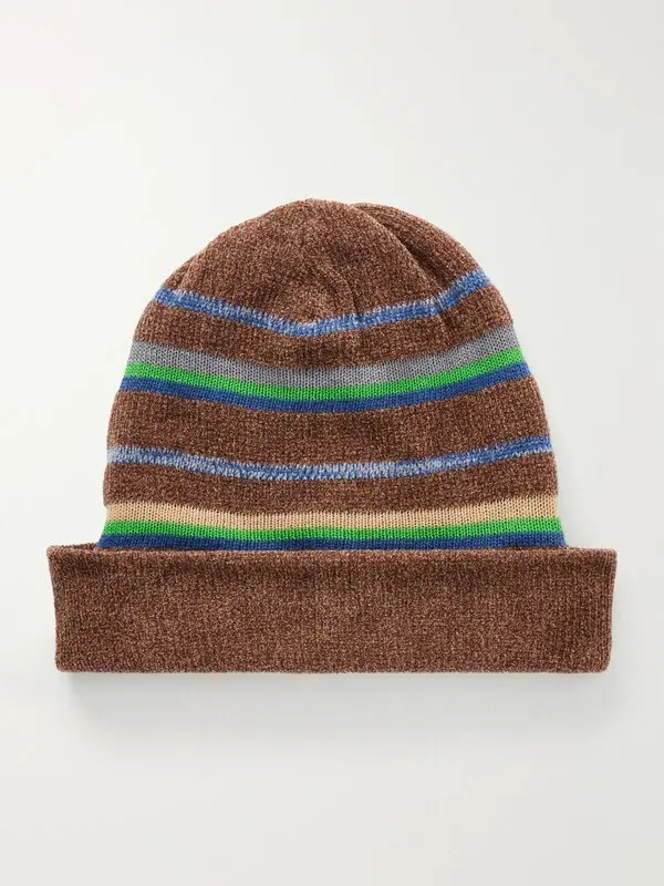 MAISON MARGIELA Stripped Cotton And Wool-blend Beanie - Brown