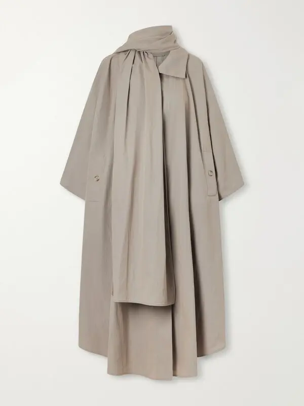 Magda Butrym Cotton-blend Trench Coat With Tonal Scarf - Gray