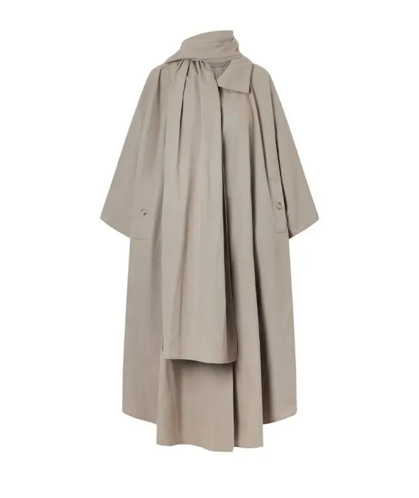 Magda Butrym Cotton-blend Trench Coat With Tonal Scarf - Gray