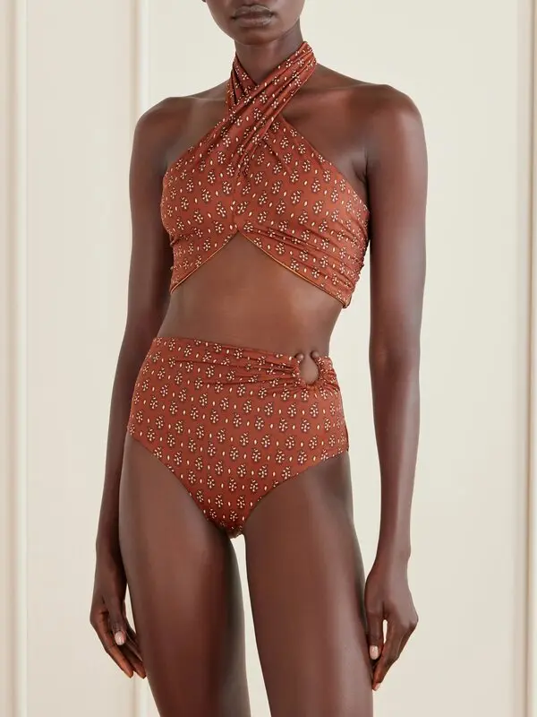 Johanna Ortiz Spice Printed Recycled Bikini Top - Brown