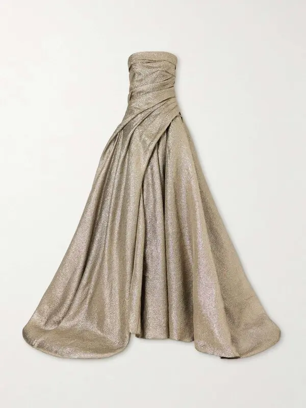 MARMAR HALIM Off-the-shoulder Draped Brocade Gown - Gold