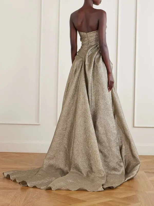 MARMAR HALIM Off-the-shoulder Draped Brocade Gown