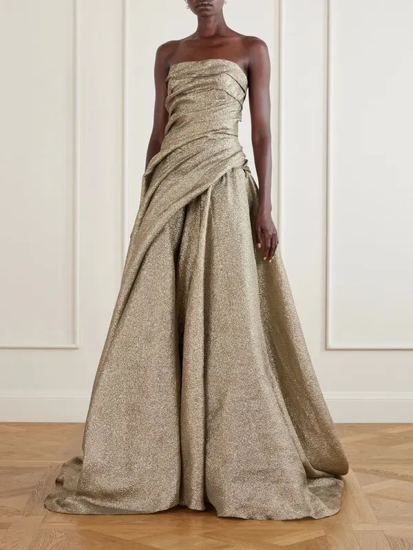 MARMAR HALIM Off-the-shoulder Draped Brocade Gown