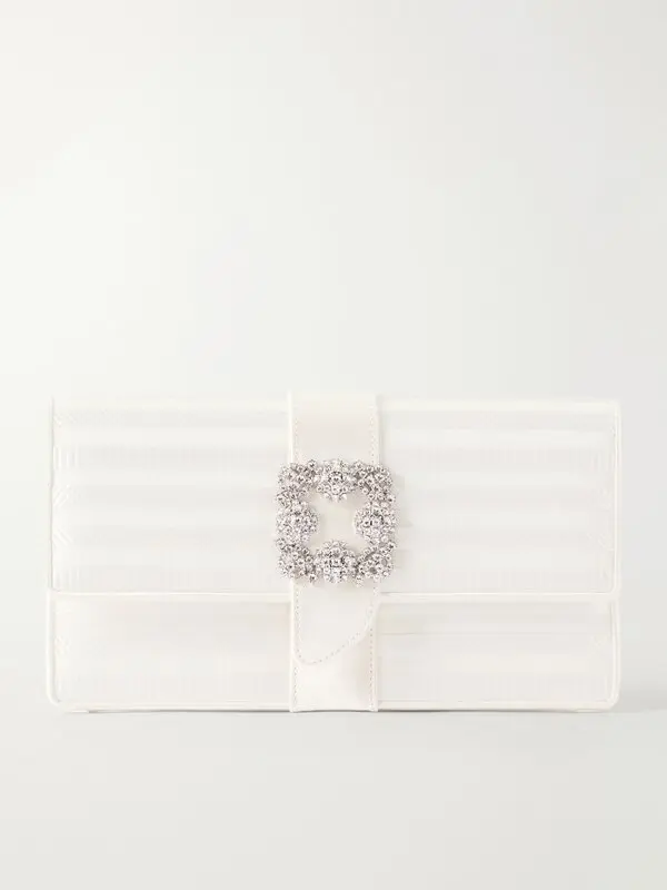 Manolo Blahnik Capri Crystal-embellished Silk-jacquard Clutch - White