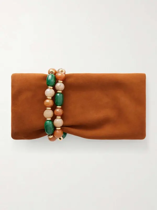 JIMMY CHOO Zandra Beaded Leather Shoulder Clutch - Tan