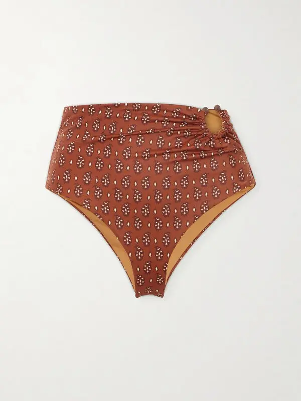 Johanna Ortiz High-waisted Printed Bikini Briefs - Brown