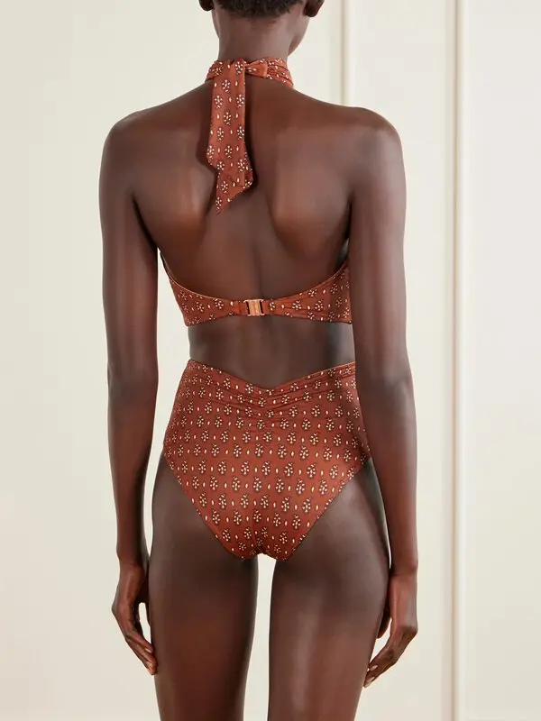 Johanna Ortiz High-waisted Printed Bikini Briefs - Brown