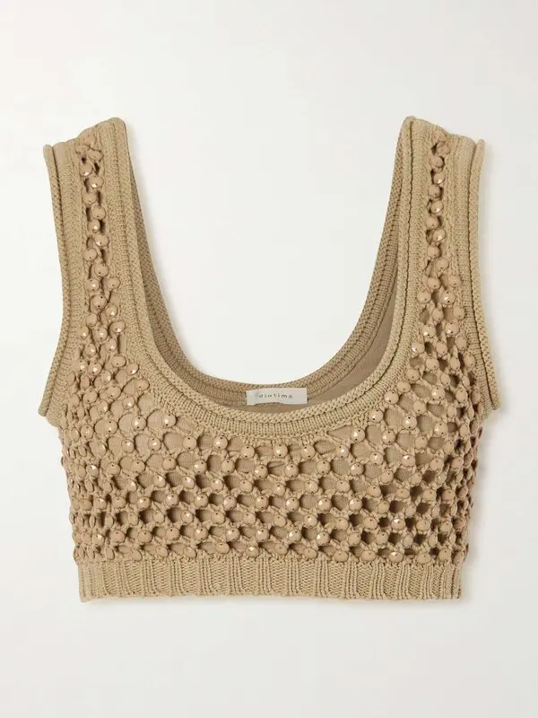 DIOTIMA Lady Embellished Cropped Crocheted Cotton-blend Top