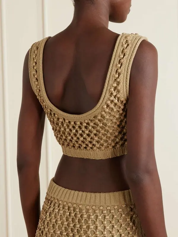 DIOTIMA Lady Embellished Cropped Crocheted Cotton-blend Top
