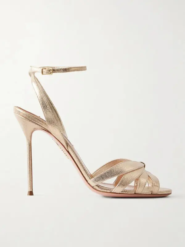 AQUAZZURA Soulmate 105 Knotted Leather Stiletto Sandals - Gold