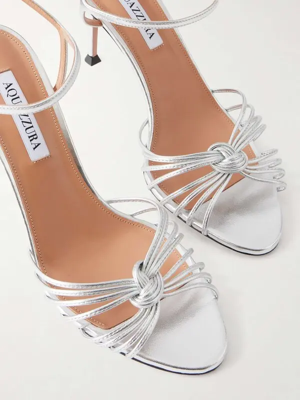 AQUAZZURA Serenity 85 Knotted Metallic Leather Sandals