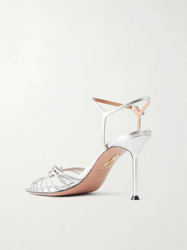 AQUAZZURA Serenity 85 Knotted Metallic Leather Sandals