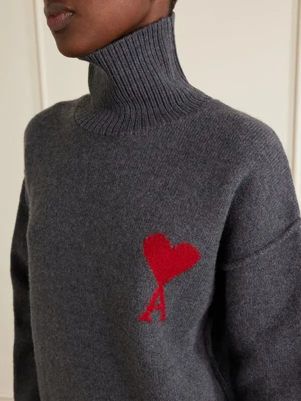 AMI Paris Oversized Intarsia Wool Turtleneck Sweater