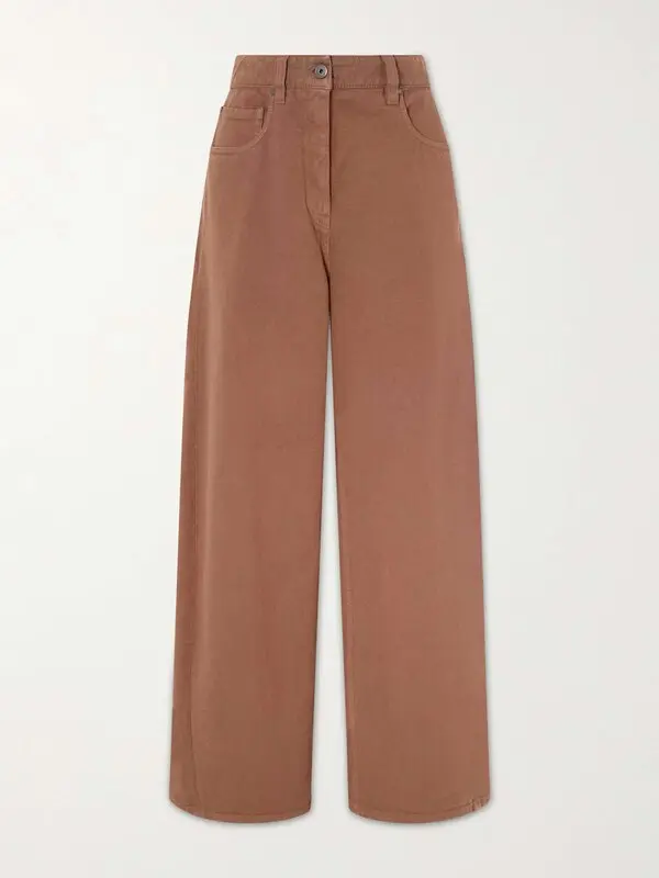 Brunello Cucinelli Embellished High-rise Wide-leg Jeans - Brown