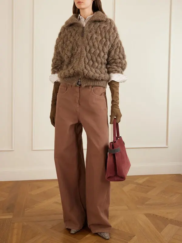 Brunello Cucinelli Embellished High-rise Wide-leg Jeans