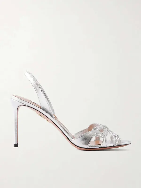 AQUAZZURA Ribbon Kiss 85 Crystals-embellished Leather Sandals - Silver