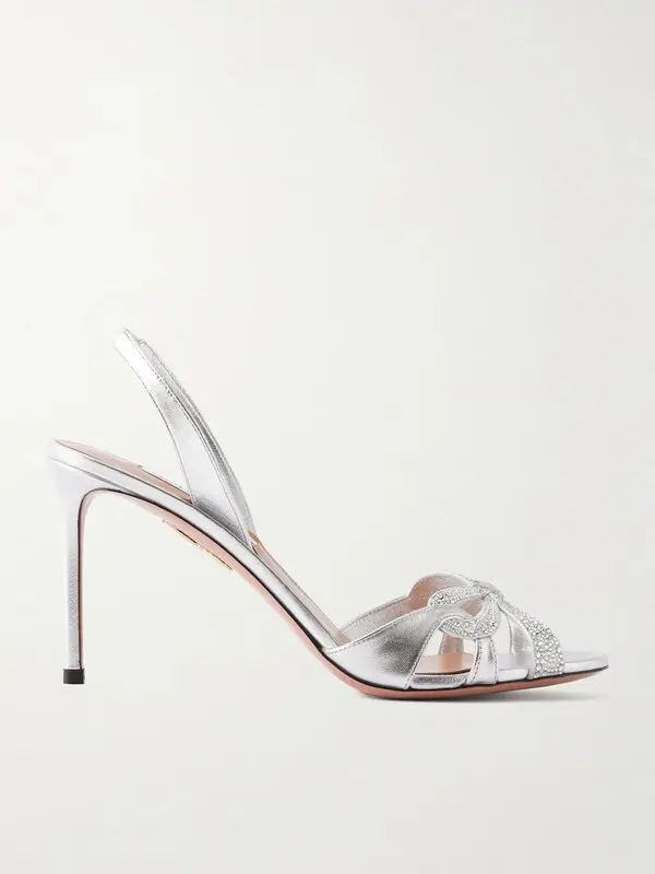 AQUAZZURA Ribbon Kiss 85 Crystal-embellished Leather Slingback Sandals - Silver