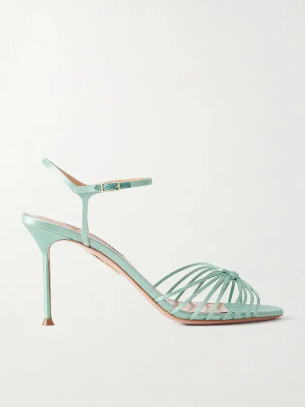 AQUAZZURA Serenity 85 Knotted Satin Sandals - Green