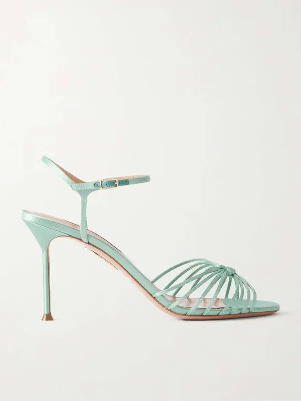 AQUAZZURA Serenity 85 Knotted Satin Sandals - Mint