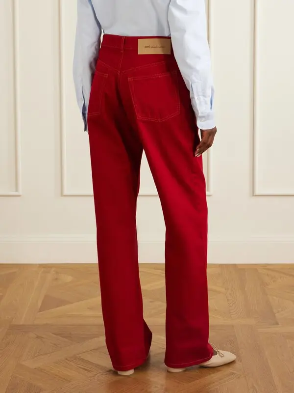 AMI Paris Mid-rise Wide-leg Jeans - Red