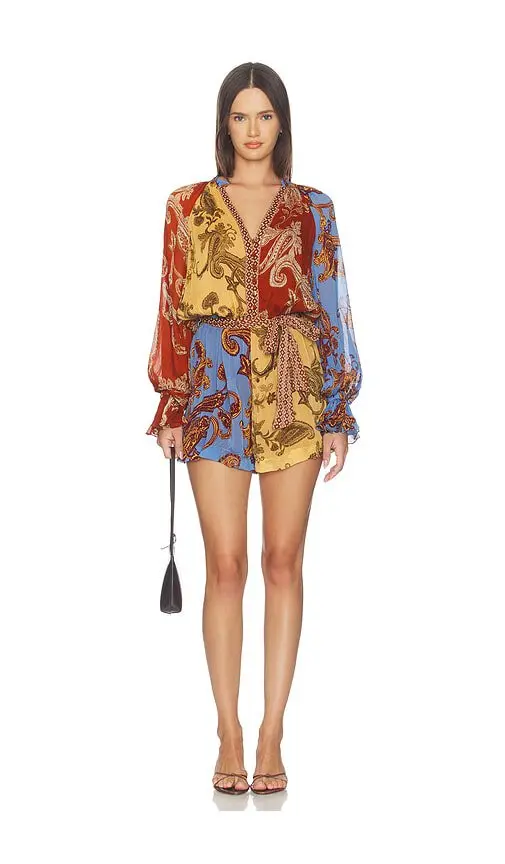 Hemant & Nandita Printed Romper With Tie Belt - Multi
