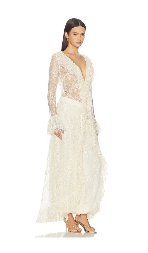 Hemant & Nandita Ruffled Front Open Cape In White