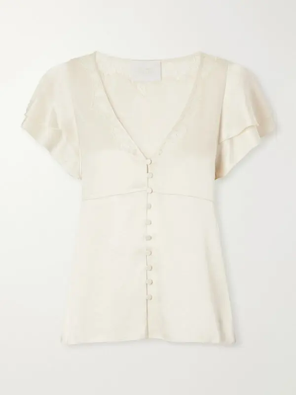 Citizens Of Humanity Lola Flutter Lace-trimmed Satin Blouse - Neutrals