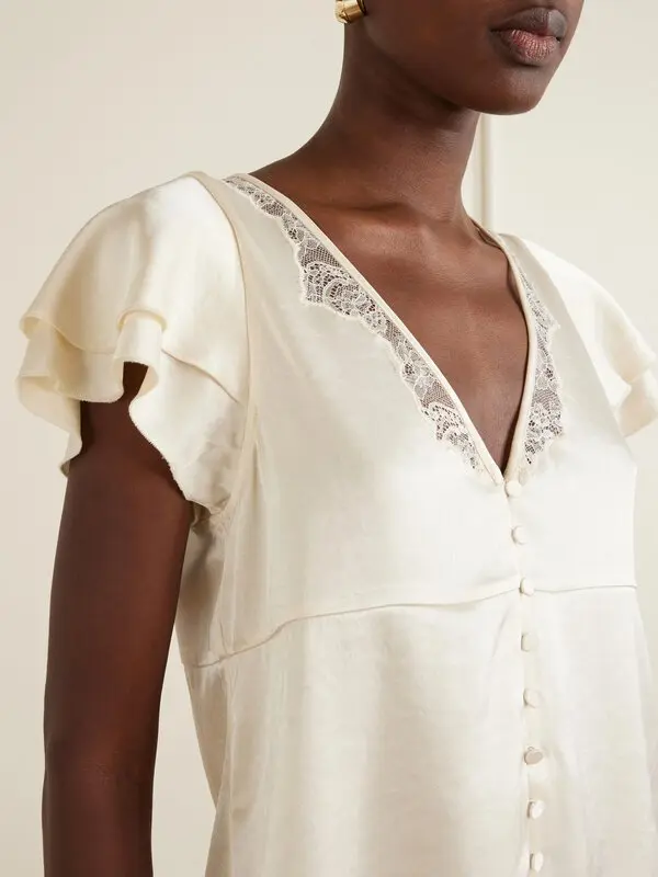 Citizens Of Humanity Lola Flutter Lace-trimmed Satin Blouse - Neutrals