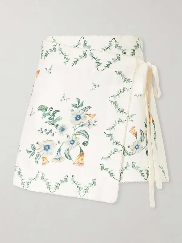 Agua Bendita Luna Brisa Floral-printed Linen Pareo - Cream