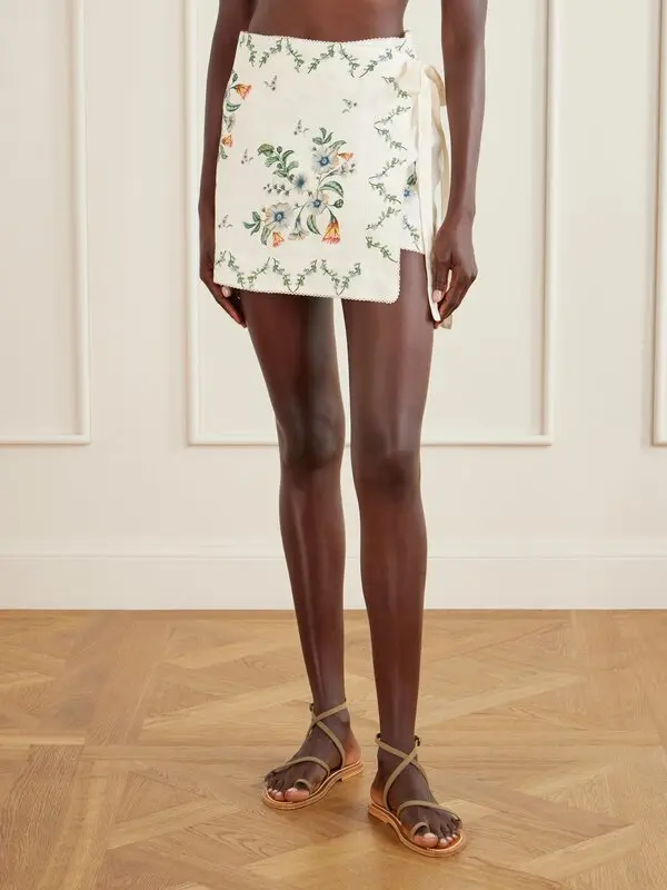 Agua Bendita Luna Brisa Floral-printed Linen Pareo - Neutrals