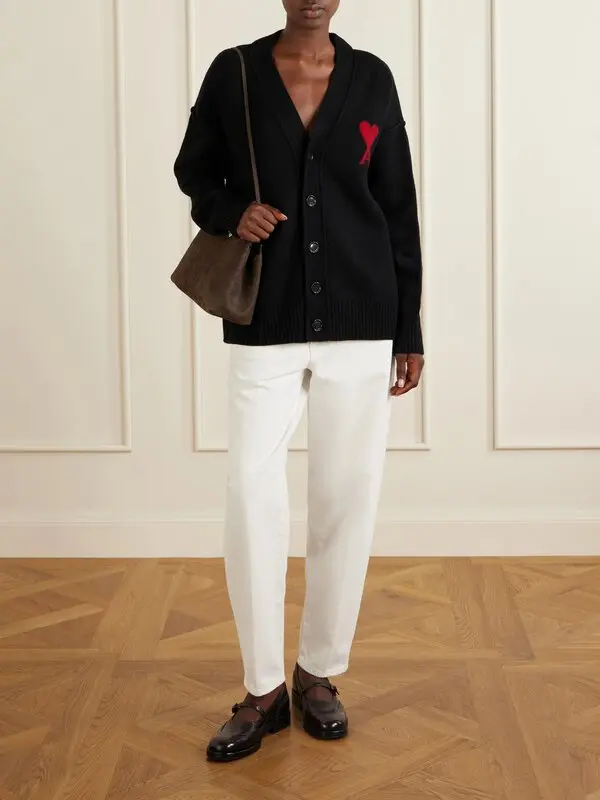 AMI Paris Intarsia Merino Wool Cardigan